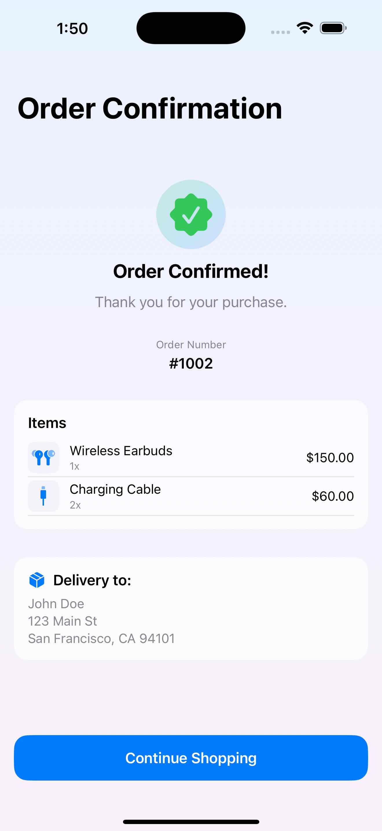 Order Confirmation Screen | SwiftUI Template